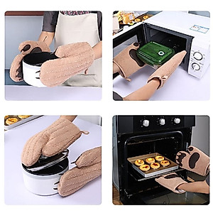 Oven Mitts 1 Pair of Oven Gloves Kitchen Silicone Bears Paw Insulation Gloves Oven Gloves for Kitchen Cooking Barbecue Best Gift (Brown and White) Kitchen Oven Glove (Color : B)