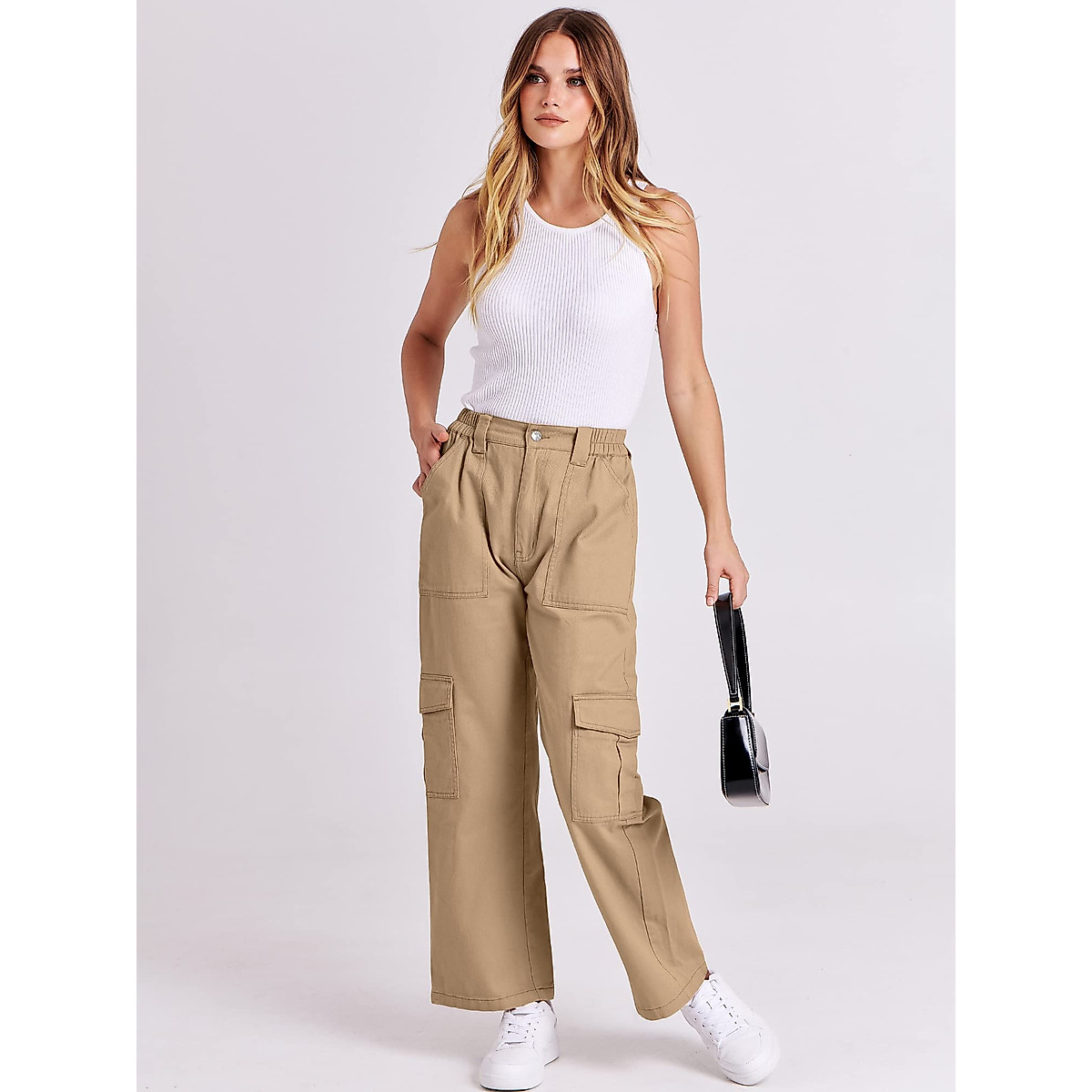 ANRABESS Women's Cargo Pants High Waisted Baggy Multiple Pockets Casual Trendy Fashion Relaxed Fit Y2K Trousers Brown Medium
