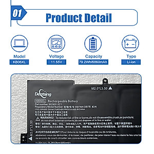 Dentsing KB06XL 902499-855 Laptop Battery Replace for HP Spectre X360 15-BL0XX 15-BL1XX 15-BL112DX Series Notebook 902499-856 902401-2C1 11.55V 79.2Wh