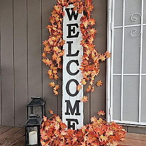 CQURE 14 Pack 98Ft Fall Leaf Garland, Hanging Vines Garland Artificial Fall Maple Leaves Garland Thanksgiving Decor for Home Wedding Fireplace Party （Orange Green）