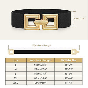 WHIPPY Women Wide Elastic Waist Belt Fashion Hollow Out Square Gold Buckle Stretchy Belt Waistband for Ladies, Black, XL