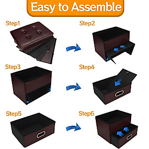 VewePata Multi Zone Folding Storage Ottoman 17 inches Leather Folding Ottomans Foot Rest Stool Storage for Living Room, Bedroom, Dorm. Double Storage Design with Thick Sponge.Brown