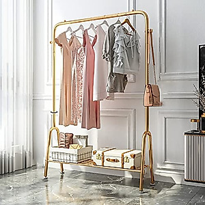 Garment Rack Storage Shelves Clothes Rack, Metal Clothing Rack Freestanding Closet Organizer for Hanging Clothes, Portable Multi-Functional Standard Rod with Bottom Rack, 150×147cm