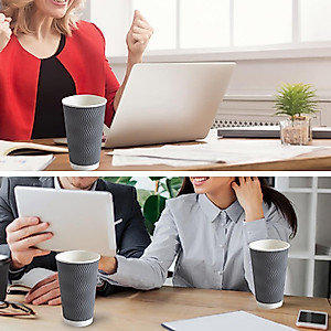 Clawsoff 90 Pack 16 oz Disposable Coffee Cups No Lids, Gray Insulated Ripple Wall Paper Coffee Cups 16oz, Corrugated Beverage Paper Cups, To Go Cups for Hot Chocolate Tea Home Travel Office