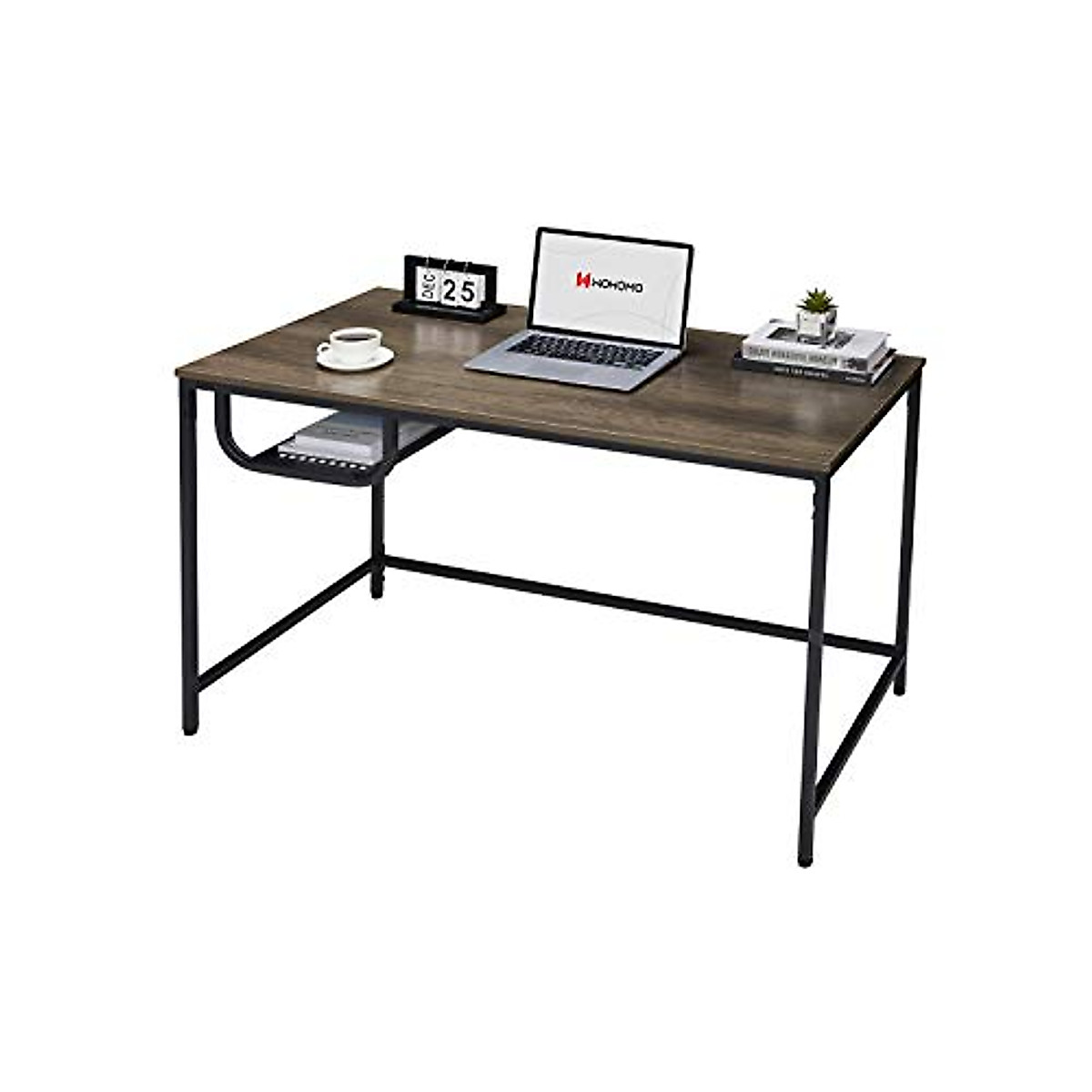 WOHOMO Computer Desk 47 Inch Easy Assembly Desk with Shelves Study Writing Table Simple Modern Home Office Desk, Walnut