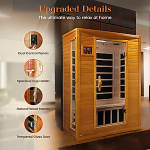 Dynamic Andora 2 Person Low EMF 6 Heating Panel Infrared Therapy Wood Dry Heat Sauna with MP3 Aux Connection for Home Spa Days - Curbside Delivery