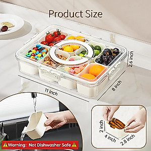 Olavon Clear Snackle Box Container with Lid and Handle - 8 Compartments Divided Serving Tray, Portable Snack Charcuterie Organizer, Snackable Box Platters for Candy, Fruits, Snacks