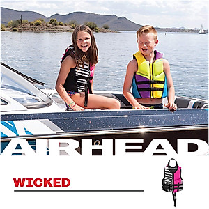 Airhead Child Type III Life Jacket | US Coast Guard Approved | Closed Sided, Quick-Dry | Secure Buckles & Zipper | Wicked Kwik-Dry NeoLite Flex | Hot Pink