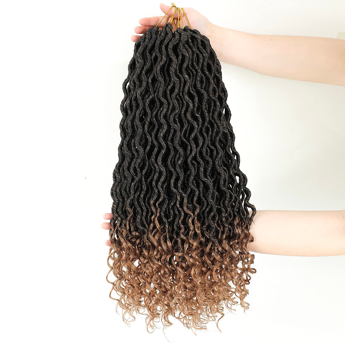 Goddess Locs Crochet Hair 20 Inch 6 Packs Faux Locs Crochet Hair Pre Looped Crochet Locs With Curly Ends Ombre Soft Loc Hair Extensions For Women(20",1b/27, 6packs)