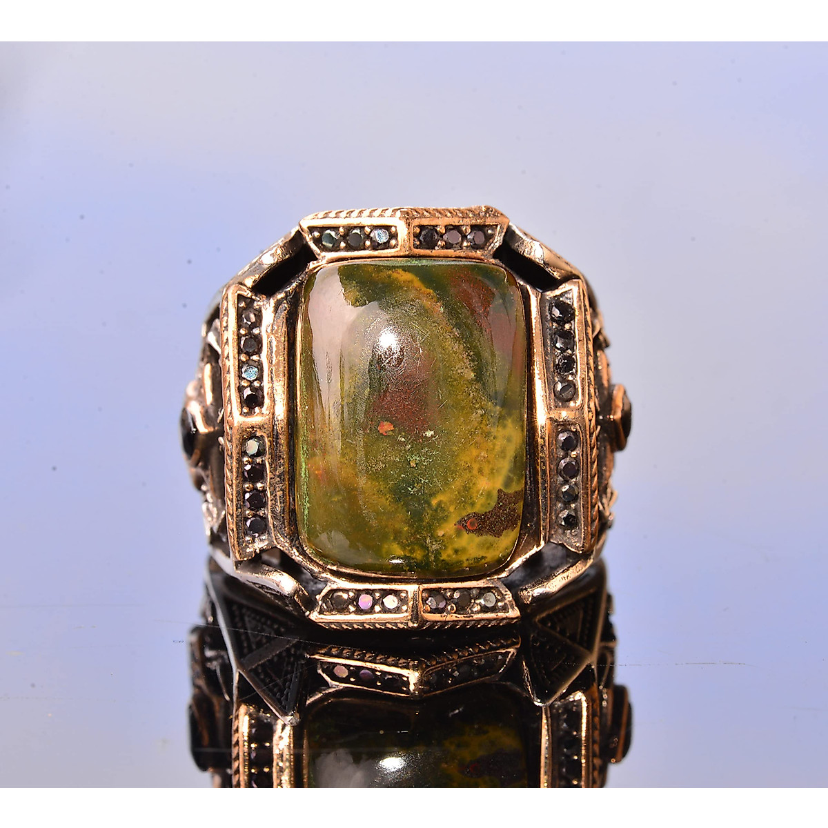 Genuine Bloodstone Gemstone Ring, 11.15 Carat, Sterling Silver Ring, Unique Custom Ring