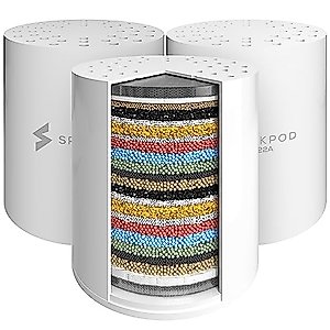 SparkPod High Output Shower Filter Cartridge- Suitable for People with Sensitive and Dry Skin and Scalp, Filters Chlorine and Impurities | 1-min install (Enhanced, 3 pc)