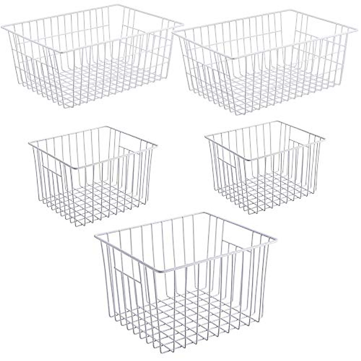 iPEGTOP Deep Refrigerator Freezer Baskets, Large Household Wire Storage Basket Bins Organizer with Handles for Kitchen, Pantry, Freezer, Cabinet, Closets, Pearl White, Set of 5