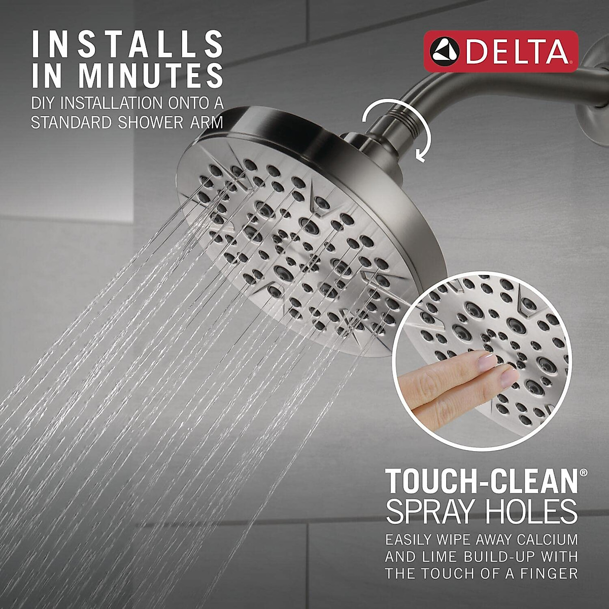 DELTA FAUCET FAUCET 5-Spray Brushed Nickel Shower Head, DELTA FAUCET Shower Head Brushed Nickel, Showerheads, 1.75 GPM Flow Rate, Stainless 52535-SS