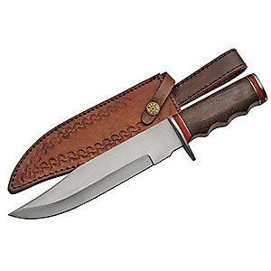SZCO Supplies 12” Stainless Steel Wood Handle Bowie Hunting Knife W/Sheath