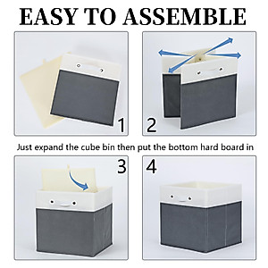 Bidtakay Large Storage Bins Collapsible Fabric Storage Baskets with Plastic Board 16x12 Inches Cube Organizer with Handles Lightweight 2-Pack Clothes Baskets Linen Storage Bins White/Grey