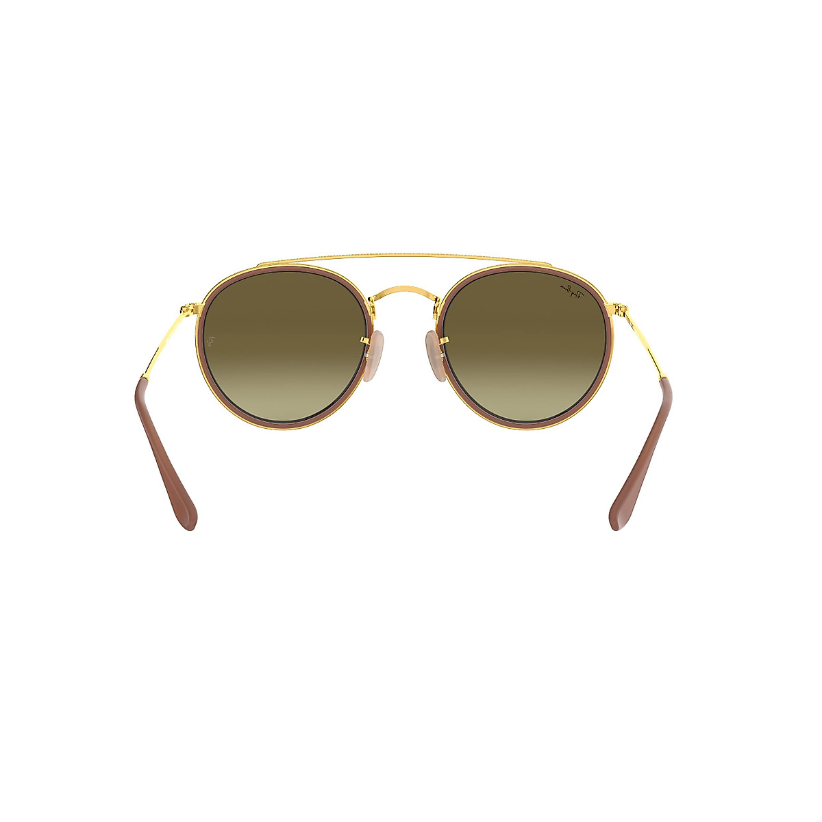 Ray-Ban RB3647N Double Bridge Round Sunglasses, Gold/Brown Gradient Mirrored Pink, 51 mm + 1