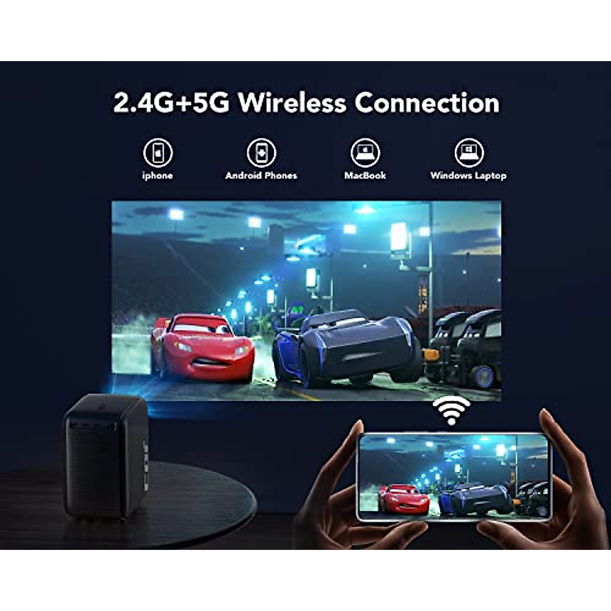 Outdoor Projector, 1080P WiFi Bluetooth Projector, 4K Projector with Android TV9.0, 400 ANSI Lumens Video Projector with 4P Keystone Correction, Zoom,Wireless Connection with iOS/Android