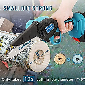 Mini Chainsaw 6-Inch, Peektook Electric Chainsaw Cordless Chain saw with 2 Large Capacity Battery & 2 Chains, Light Weight Battery Chainsaw Mini Saw with Safety Lock and Strong Motor for Tree Trimming