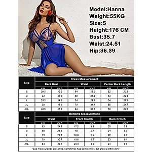 Avidlove Sexy Lingerie For Women Lace Chemise Mesh Sleepwear Plus Size Babydoll Lingerie Blue XL