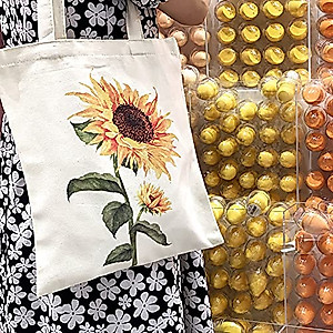 Kazova Boho Sunflower Cotton Canvas Bag Tote Bag Handbag Floral Shopping Bag Women Casual Shoulder Bags Watercolor Sunflower Reusable Grocery Bags Beach Lunch Travel Cotton Bag
