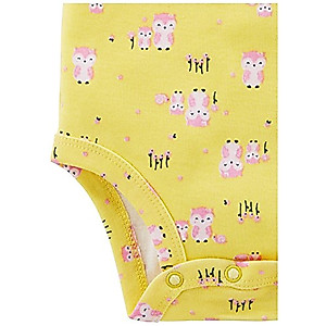 Simple Joys by Carter's Baby Girls' Long-Sleeve Bodysuit, Pack of 5, Yellow/Pink/Grey, Floral, 3-6 Months