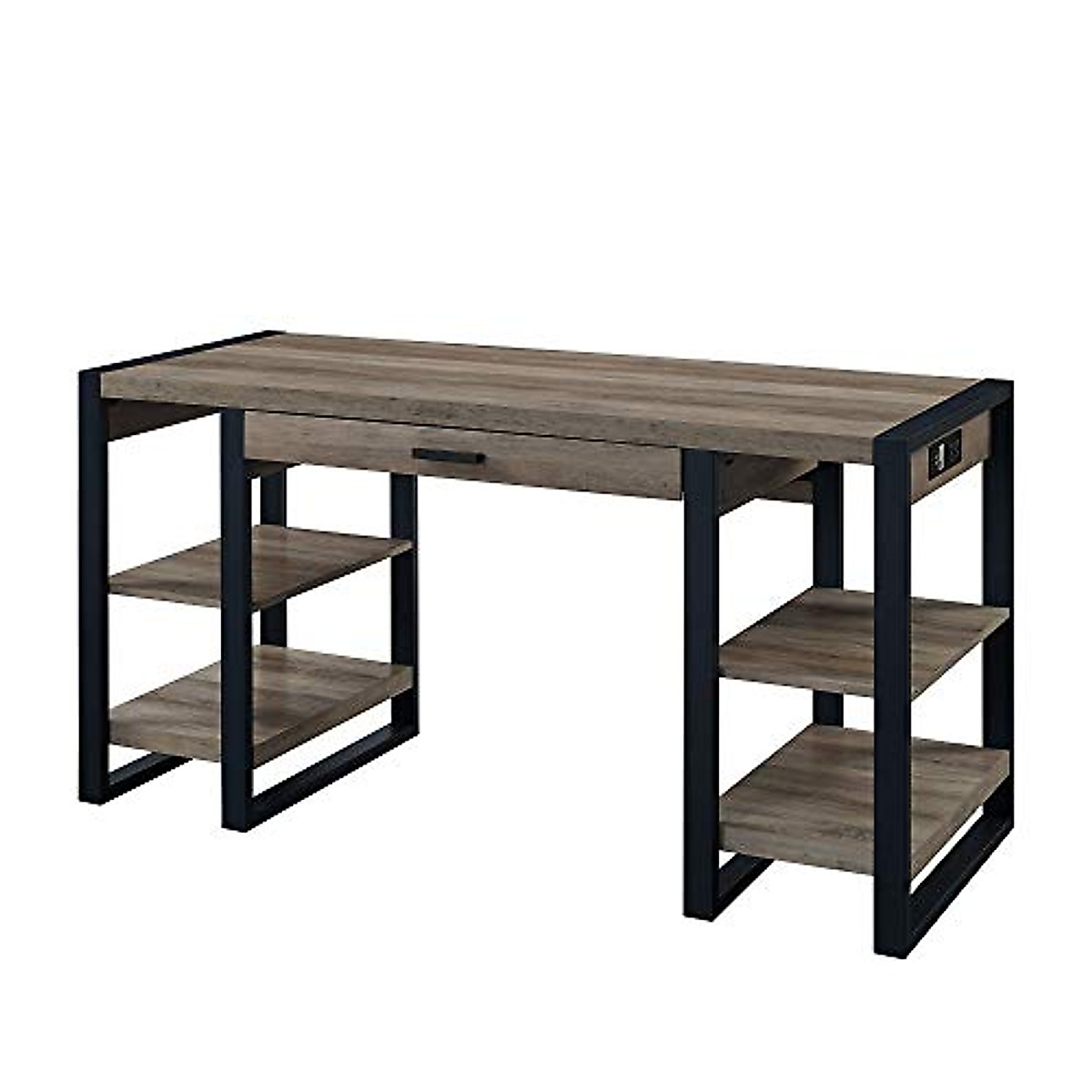 Walker Edison Industrial Wood Computer Writing Desk 4 Storage Shelves and Gaming Gamer Command Center Workstation Desk Home Office, 60 Inch, Grey Wash