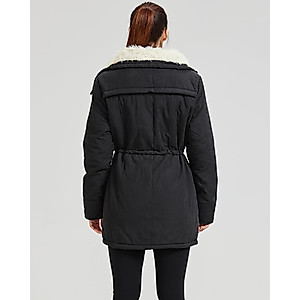 MEWOW Women's Winter Mid Length Thick Warm Faux Lamb Wool Lined Jacket Coat (M, Black)