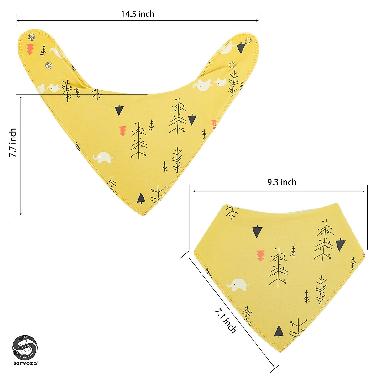 Sarvoza Baby Bandana Drool Bibs 10pcs - Absorbent Organic Cotton Baby Bandana Bibs with Safe Nickel Free Snaps - Drooling Baby Bibs for Boy and Girl