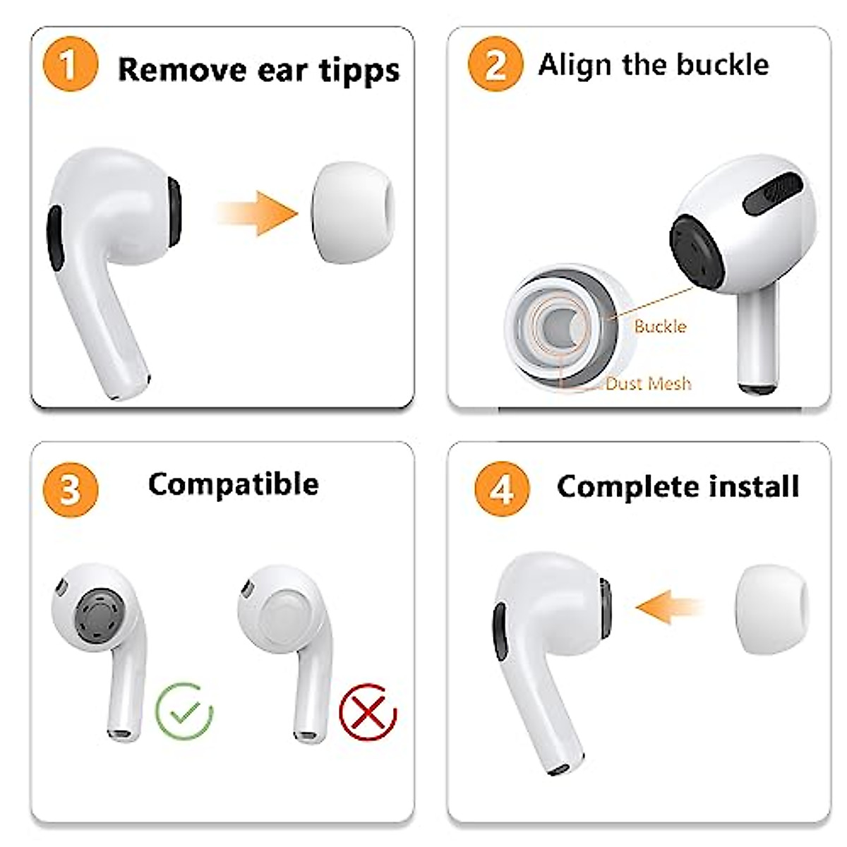 Polislime 6-Pair Replacement Ear Tips for AirPods Pro & AirPods Pro 2nd Generation with Noise Reduction Hole,No Silicone Eartips Pain,Anti Slip Soft Ear Tips Compatible Airpods Pro/Pro 2 (Sizes S/M/L)