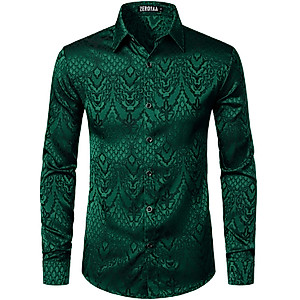 ZEROYAA Men's Hipster Slim Fit Long Sleeve Gothic Jacquard Button Up Dress Shirts for Party Prom ZLCL32-Emerald XX-Large