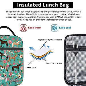 Horse And Flower Lunch Box Insulated Lunch Bags Zipper Lunch Bag Cooler Tote Bag For Teens Men Women Office Picnic