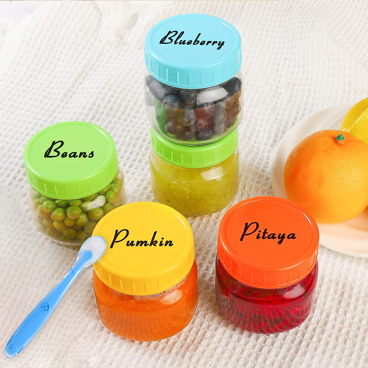 GoldArea 12 Pack Baby Food Containers, 8 oz Glass Storage Containers with Lids, Baby Feeding Supplies, Glass Snack Containers for Kids, Glass Baby Food Jars, 2 Pcs Baby Spoons Included