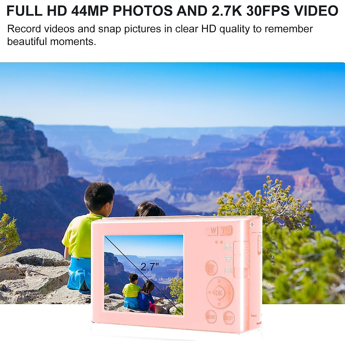 eDealz 44MP Digital Camera Compact Point and Shoot Camera with 32GB SD Card, 16X Digital Zoom, Kids Camera 2.4 Inch Screen, Vlogging Camera for Teens Students Boys Girls Seniors (Pink)