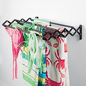 mDesign Steel Wall Mount Accordion Expandable Retractable Clothes Air Drying Rack - 8 Bars for Hanging Garments - Mounted Organizer for Laundry/Utility Room, Bathroom, Garage, Bardo Collection, Black