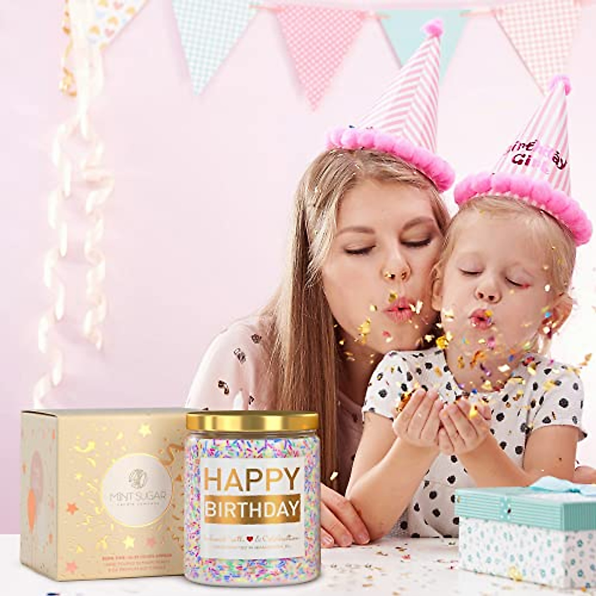 Happy Birthday Candle - Vanilla Birthday Cake Scent with Sprinkles Cute Birthday Gifts for Women Ideas, Made in USA, 9 oz - Cool Unique Bday Gift for Her, Best Friend, Men - Mint Sugar Candle Company