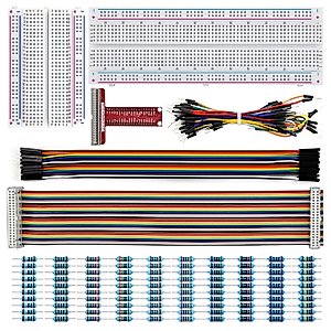 REXQualis Accessories kit Compatible with Raspberry Pi 4 3B+ 3B 2B B+ A+ Zero w/Solderless Breadboard + GPIO T Type Expansion Board + Jumper Wires + Rainbow Ribbon Cable + Resistors