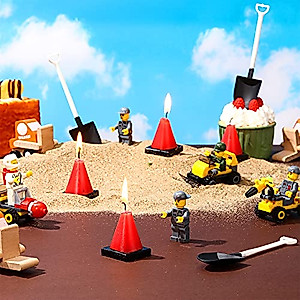 BBTO 6 Pieces Cone Shaped Molded Candles 50 Pieces Plastic Shovel Shape Novelty Spoons Construction Party Supplies Traffic Cones Candles for Birthday Cakes Decorations Toppers Construction