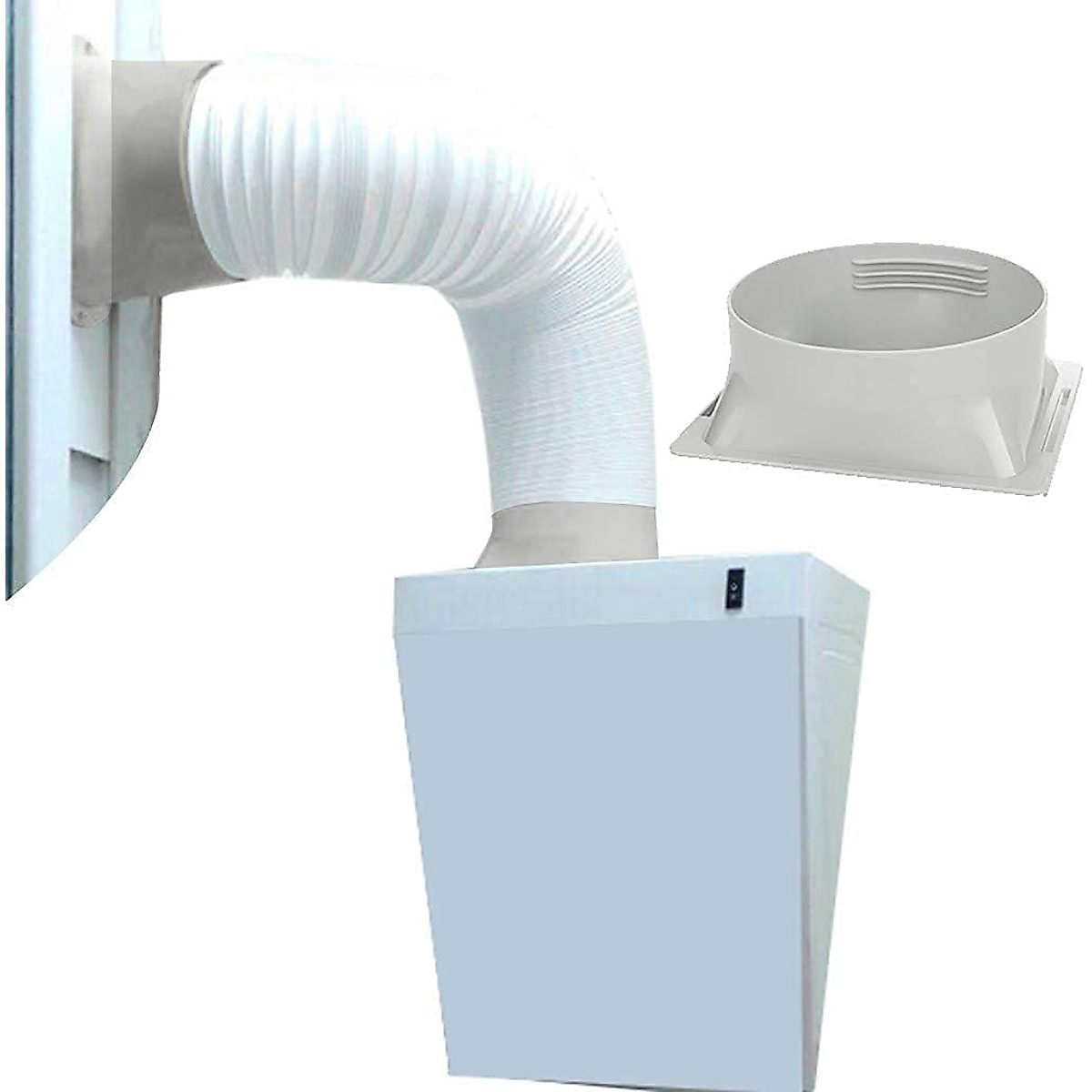 Pek, 5.91In Portable Air Conditioner Adapter Exhaust Hose,Connector Tube Air Hood Baffle Plate Mobile Air Conditioning Special Exhaust Pipe Interface ((150mm) Square Mouth White), 18X15X6.5 cm