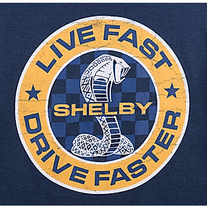 Shelby Cobra Snake Live Fast, Drive Faster Tee T-Shirt | Breathable and Lightweight Fabric | Double Needle Stitched Sleeves and Bottom Hem | Indigo | Size-L