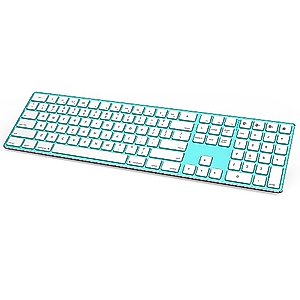 JOYACCESS Bluetooth Multi-Device Wireless Slim Quiet QWERTY Keyboard with Numeric Keypad, Profile Aluminum Keyboard for Laptop, Computer, PC, Windows (Blue & White)