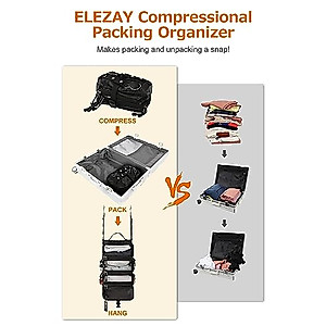 ELEZAY Hanging Packing Cubes with Compression Capability Portable 4-Shelf Closet for Travel Collapsible Space Saver Bag Clothes Organizer for Carry-on Luggage Suitcase Small_18*9 * 7 IN, Lightgrey