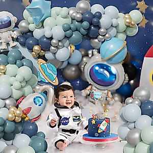 Outer Space Birthday Decorations 152pcs Universe Astronaut Theme Balloons Arch Kit Astronaut Rocket Navy Blue Foil Latex Balloons For Boys Kids Birthday Party Baby Shower Decor