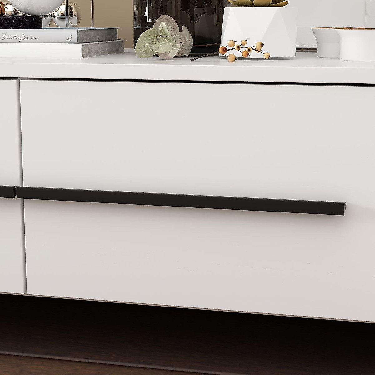 FAMAPY Modern TV Console Extendable Media Console, Adjustable Length, Contemporary Entertainment Center with Drawers and Legs, for Living Room White and Black (95”-133.9”W x 15.2”D x 13.1”H)