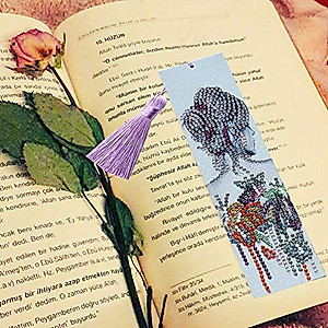 F-ber 5D Diamond Painting Bookmarks Creative Leather Tassel Bookmark DIY Beaded Bookmarks Adults DIY Bookmarks Rhinestone Mosaic Gift for Kids Adults Arts Craft Gifts (Women Sets)