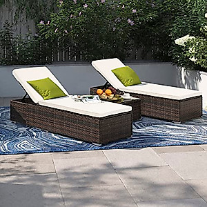 DIMAR GARDEN Outdoor Chaise Lounge,Wicker Pool Lounge Chairs,Patio Recliner with Cushion,Mixed Brown