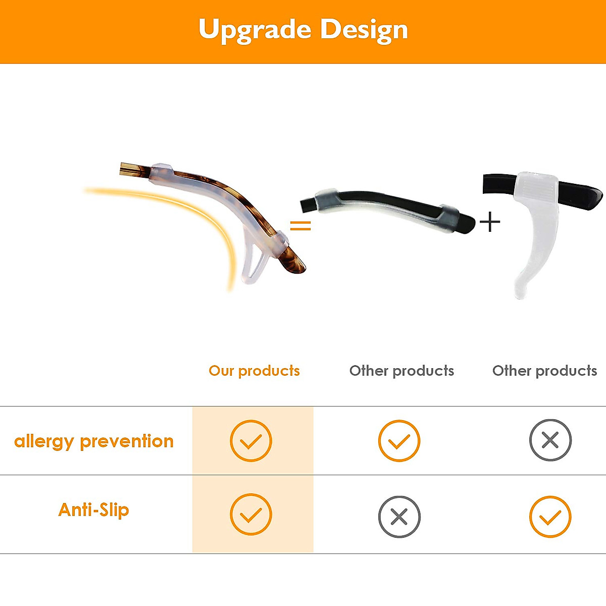 SMARTTOP Eyeglasses Ear Grips Sleeve-Upgrade anti-slip Silicone Eyeglasses Temple Tips Sleeve Retainer-Sleeve with Hook design-Soft and comfort Glasses Ear hooks 6Pairs (WHITE)