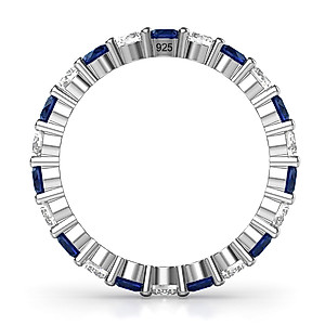 Metal Factory Sz (6) 3.50MM Sterling Silver 925 White & Blue CZ Eternity Engagement Wedding Band Ring