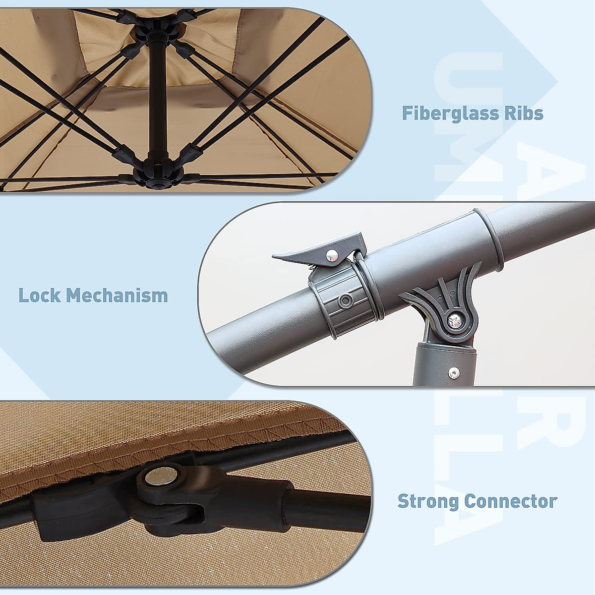 Aoodor Offset Square Patio Umbrella 8.7‘ Cantilever Hanging Market Umbrella Water Resistant UV Protection Brown- Base Not Included