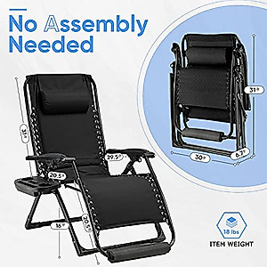 Ezcheer Oversized Padded Zero Gravity Chair with Foot Rest Cushion & Headrest, Support 400 lbs Extra Wide Seat Folding Patio Recliner (Black)