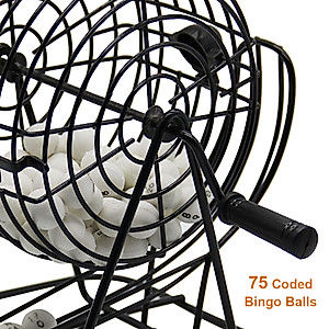 Lulu Home Bingo Game Set , 8 Inch Metal Bingo Cage Include 3/5 Inch White Balls, Bingo Chips, Bingo Board, 18 Bingo Cards, Black